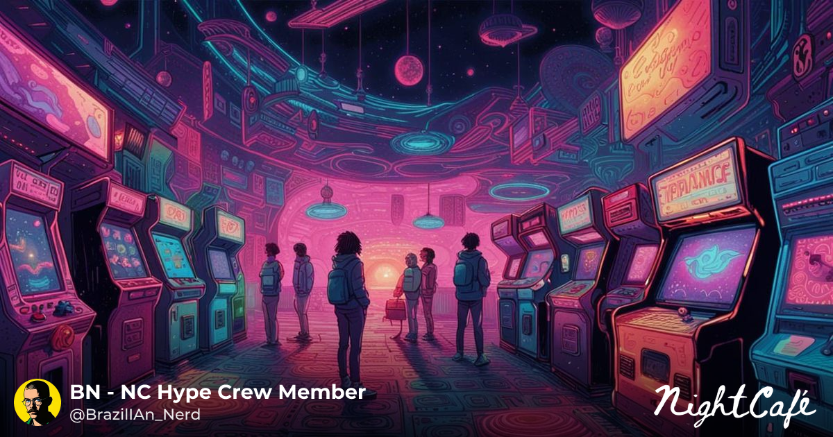 Arcade Weekend - Vibrant Arcade Scene in Psychedelic Comic A...