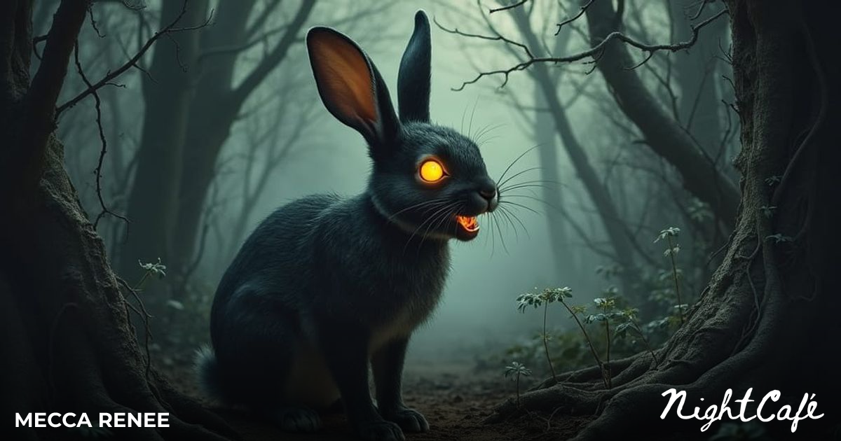 Laughing Rabbit in Dark Forest: Horror Illustratio... - AI Art
