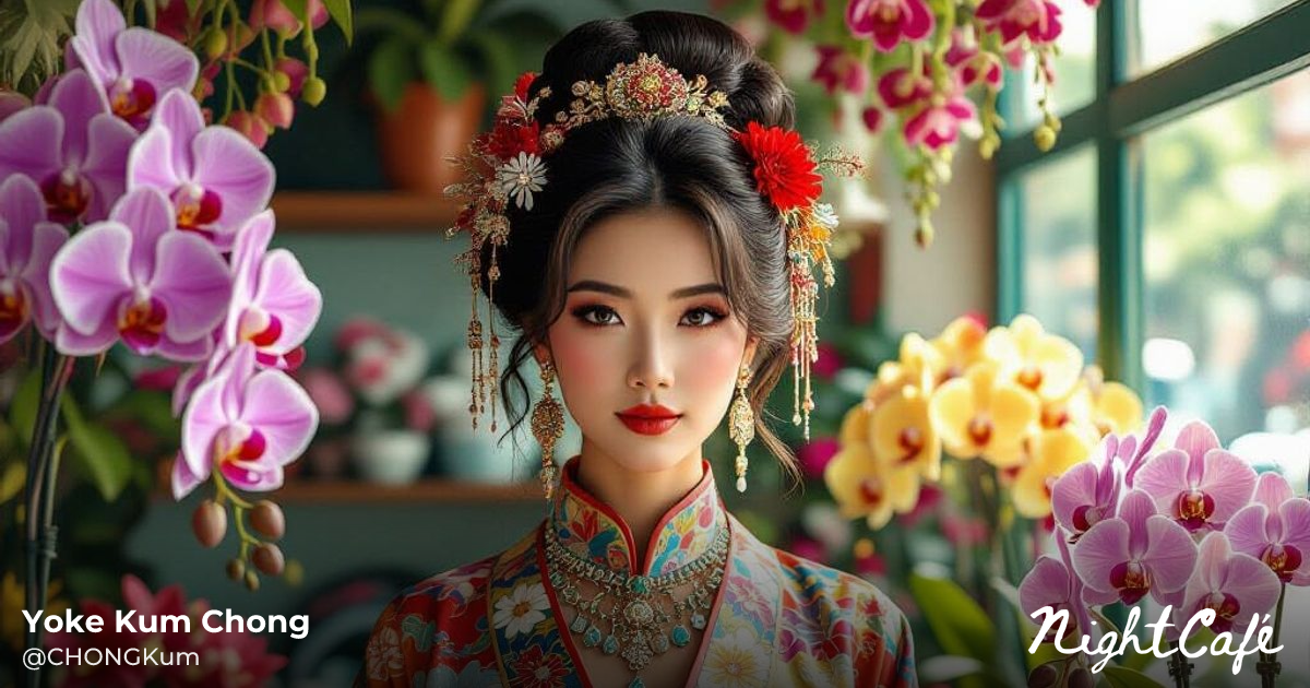 Chinese Woman in Buenos Aires Flower Shop: Hyperre... - AI Art