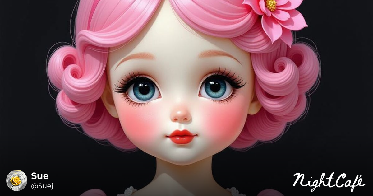 Cartoon Pink China Doll in Charcoal Drawing Style - AI Art