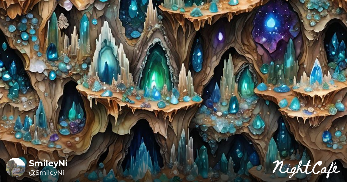 3D Crystal Caverns with Alcohol Ink Effect - AI Art