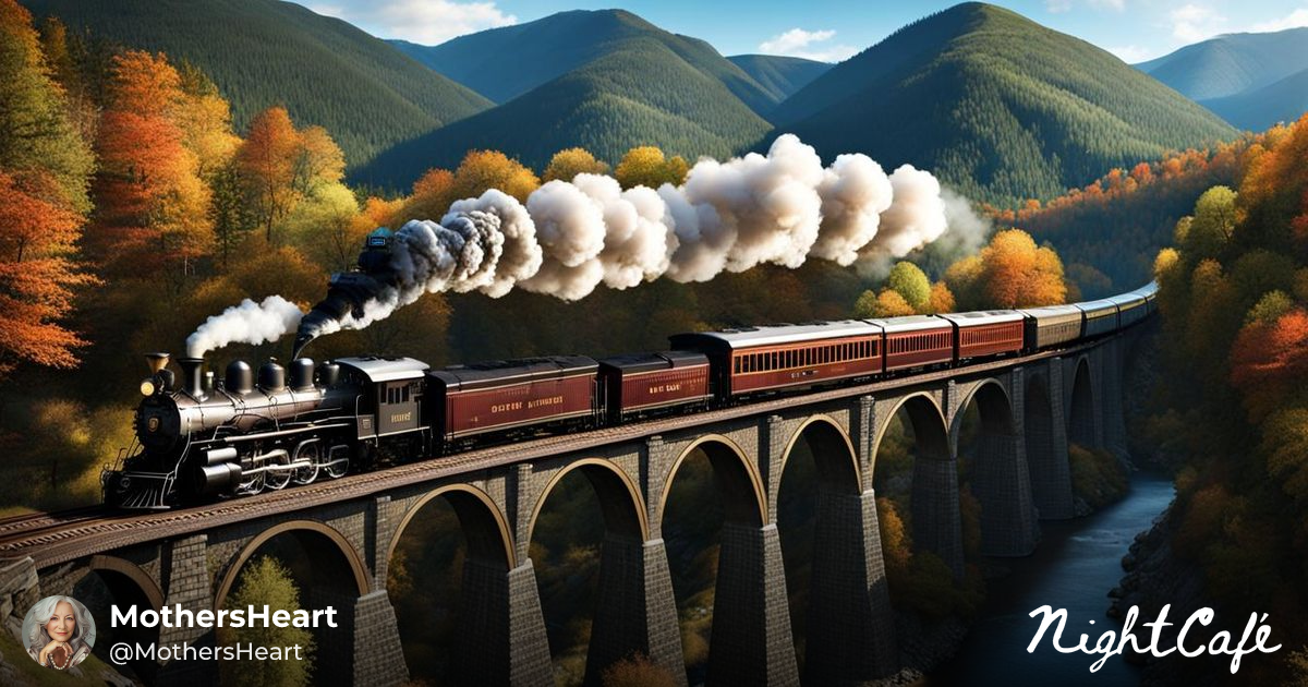 Train on the Track winding over and through the mountains and under a ...