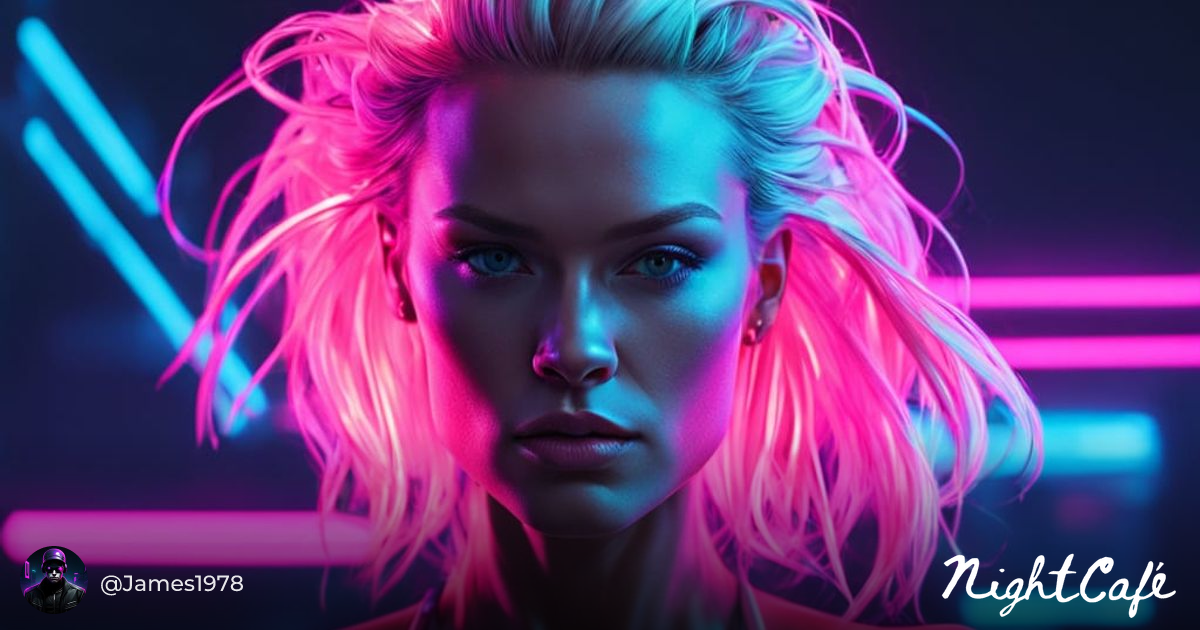Synthwave Blonde Model Flexing Abs in Neon Portrai... - AI Art