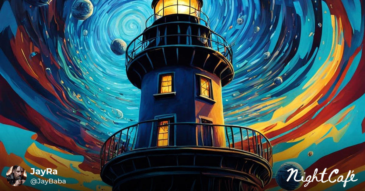 Sentient Black Hole Lighthouse in Surrealist Oil P... - AI Art