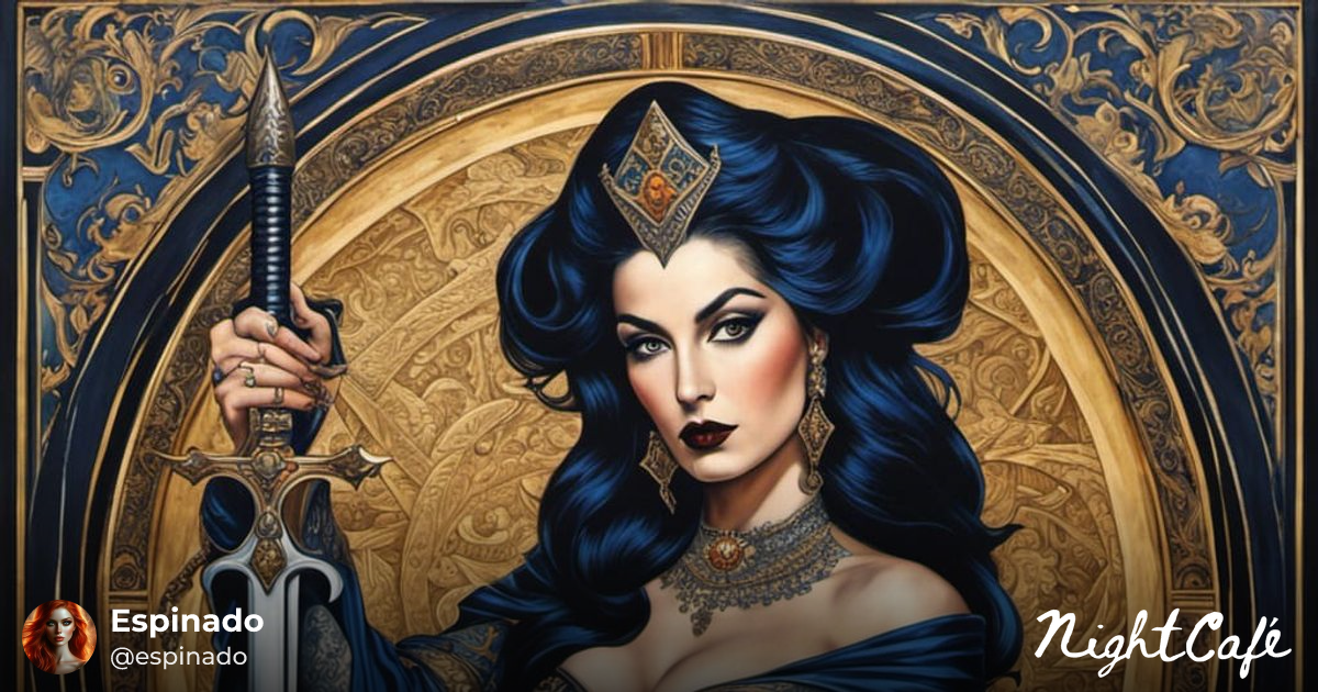 Magician Morgana holding sword Excalibur