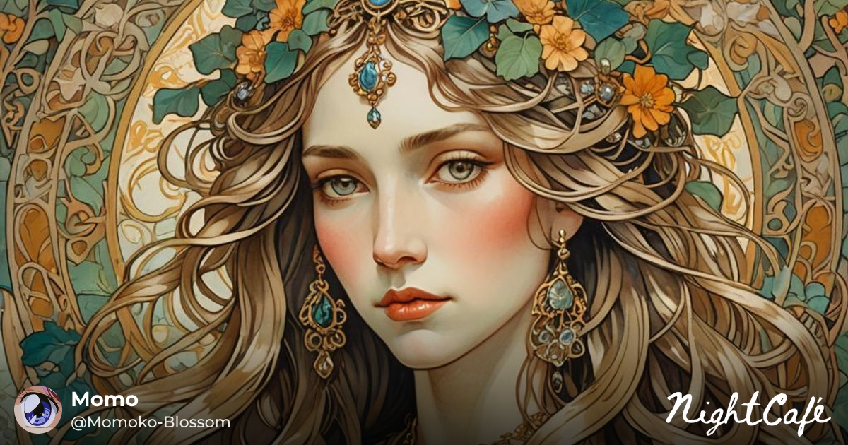 mujer art noveau - Art Nouveau Woman Portrait with Floral Ba...