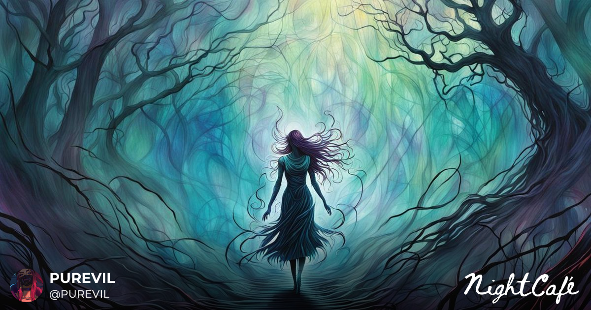 spectral girl emerging from the mist