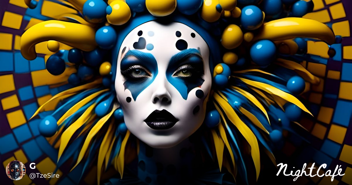 Stella-Lou: a clown, radiant, hollow, yellow, indigo, dark , , 50mm ...