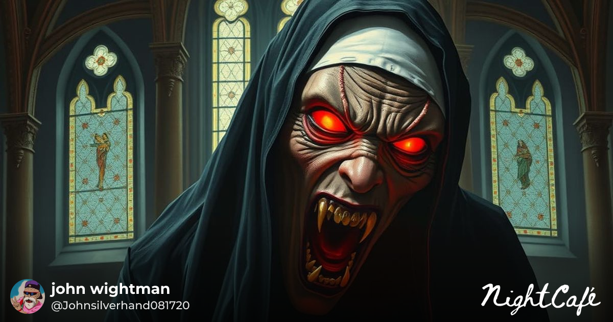 Vampire Nun Unleashes Horror in Dark Chapel - AI Art