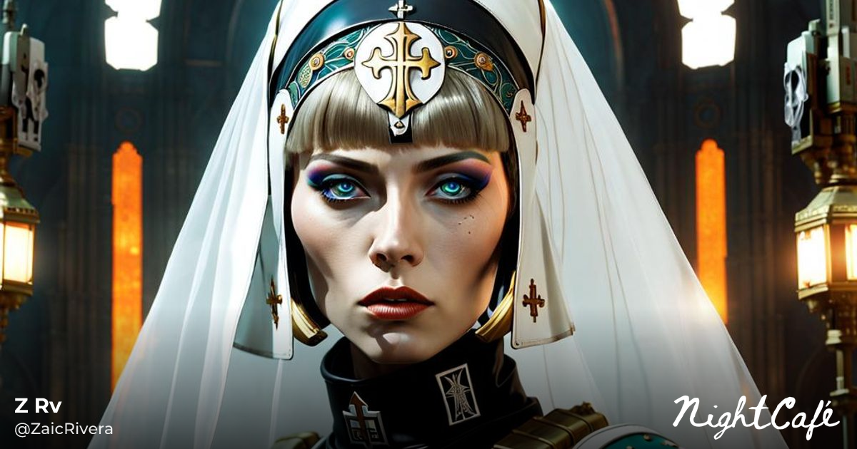 Futuristic Soldier Nun in Klimt-Inspired Lighting - AI Art