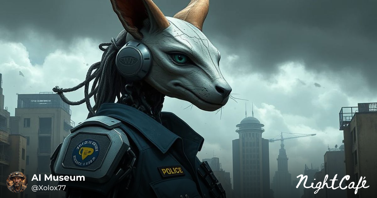 Cyborg Police Officer Stands Amidst Post-Apocalypt... - AI Art