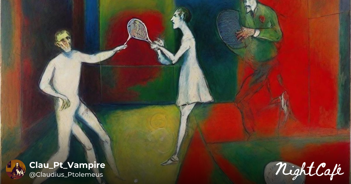 Vampire's Tennis Match in Eden, Cubist Expressioni... - AI Art