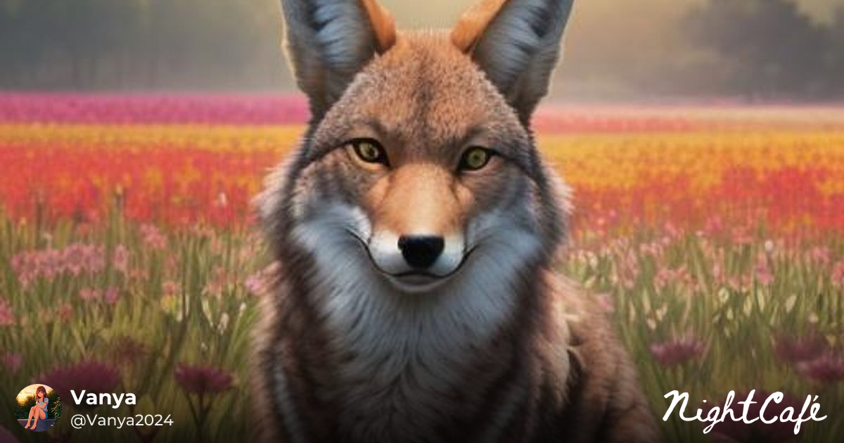 Hyperrealistic Coyote in Colorful Flower Field - AI Art