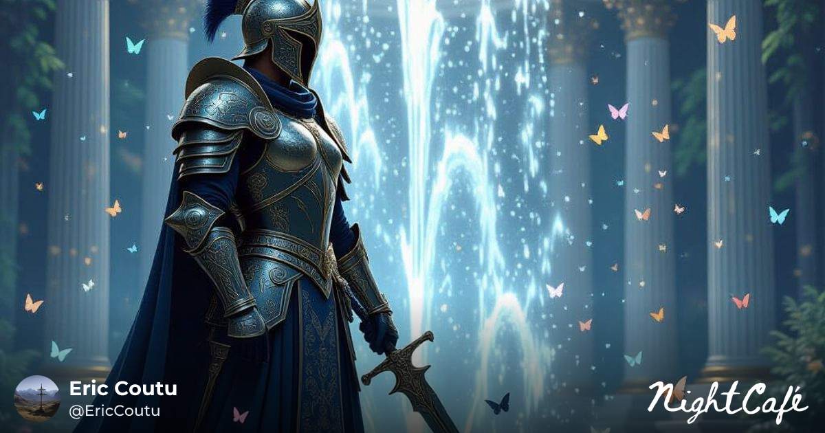 Celestial Soldier Guards Stardust Fountain as Matt... - AI Art