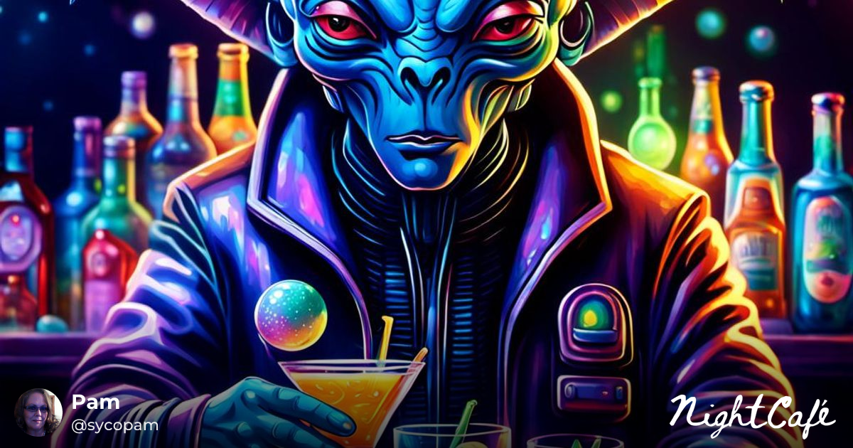Futuristic Bartender Serves Drinks to Aliens - AI Art
