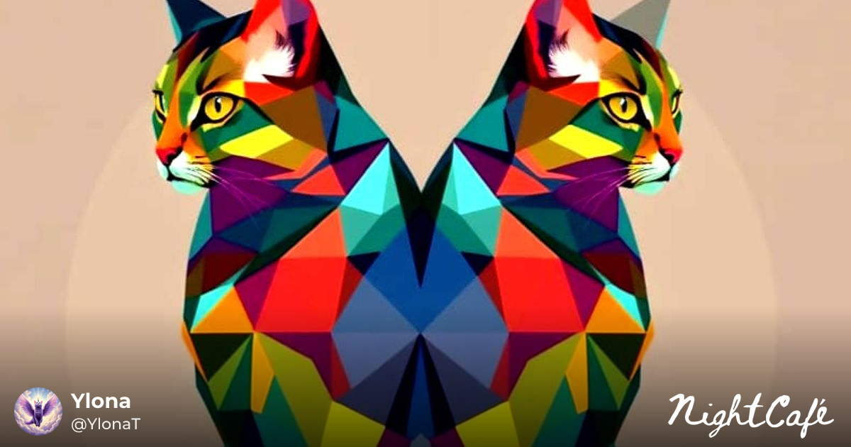 Symmetrical Feline Geometry in Vibrant Cubist Styl... - AI Art