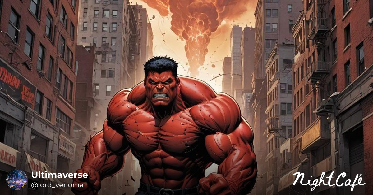 Red Hulk - Red Hulk Comic Book Art in Destroyed City
