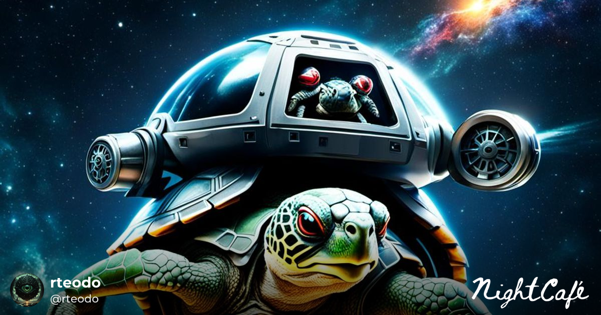 Cyborg Turtle Soaring Through Space with Jetpack - AI Art