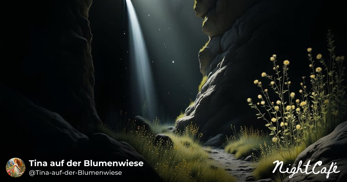 Rare Sunlit Oasis Blooms Amidst Dark Ravine - AI Art