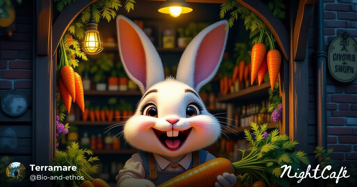 laughing rabbit behind a carrot shop a masterpiece, 8k resolution, dark fantasy concept art, by ...