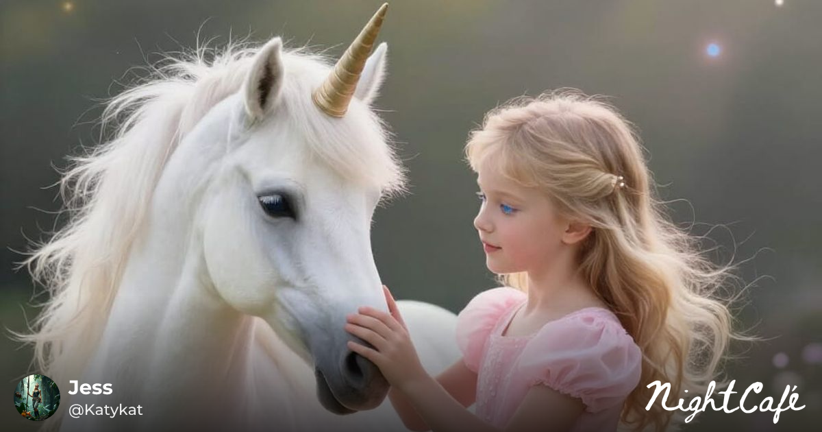 Princess Petting Unicorn in Ethereal Fantasy Art S... - AI Art