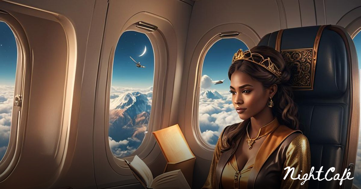 Woman Reading on Plane: Fantasy Concept Art - AI Art