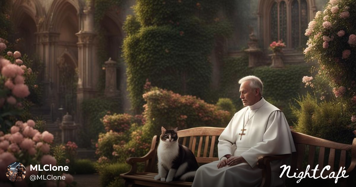 A man and his cat - Priest and Cat in Garden: Digital Matte ...