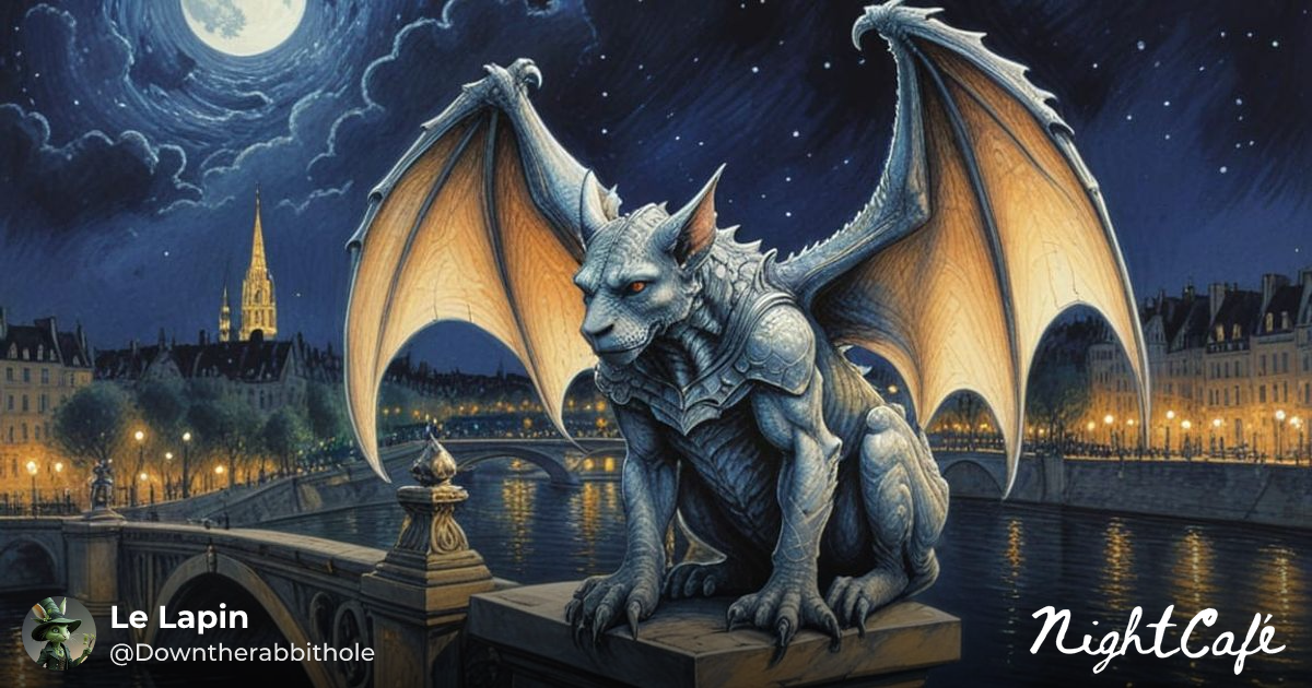 The Watcher - Gargoyle Watcher Over Seine River at Night