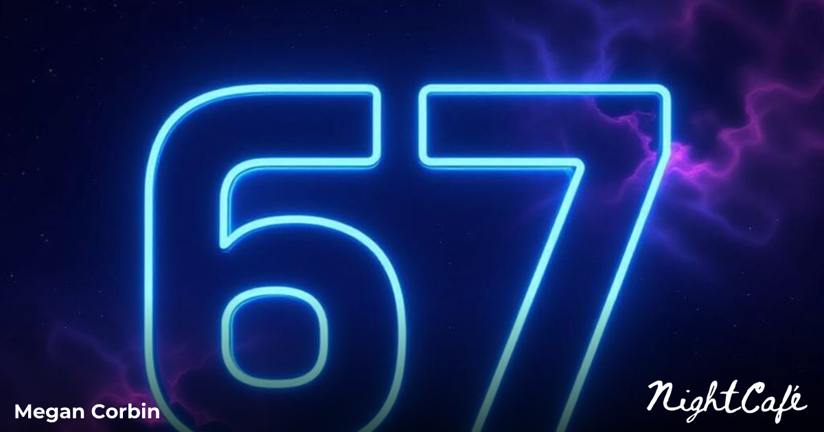 67 - Stylized Neon Number 67 in Cosmic Scene