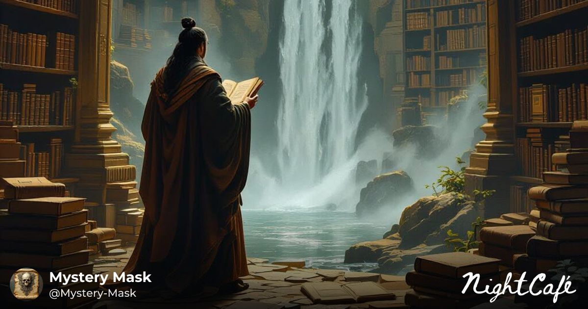Torrent of Wisdom - Scholar Observes Waterfall in Mystical L...