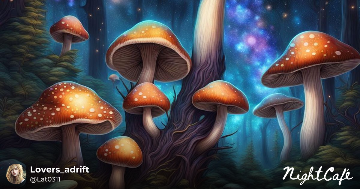 Shroom magic - Luminous Mushrooms in Dark Forest, Astral Ill...