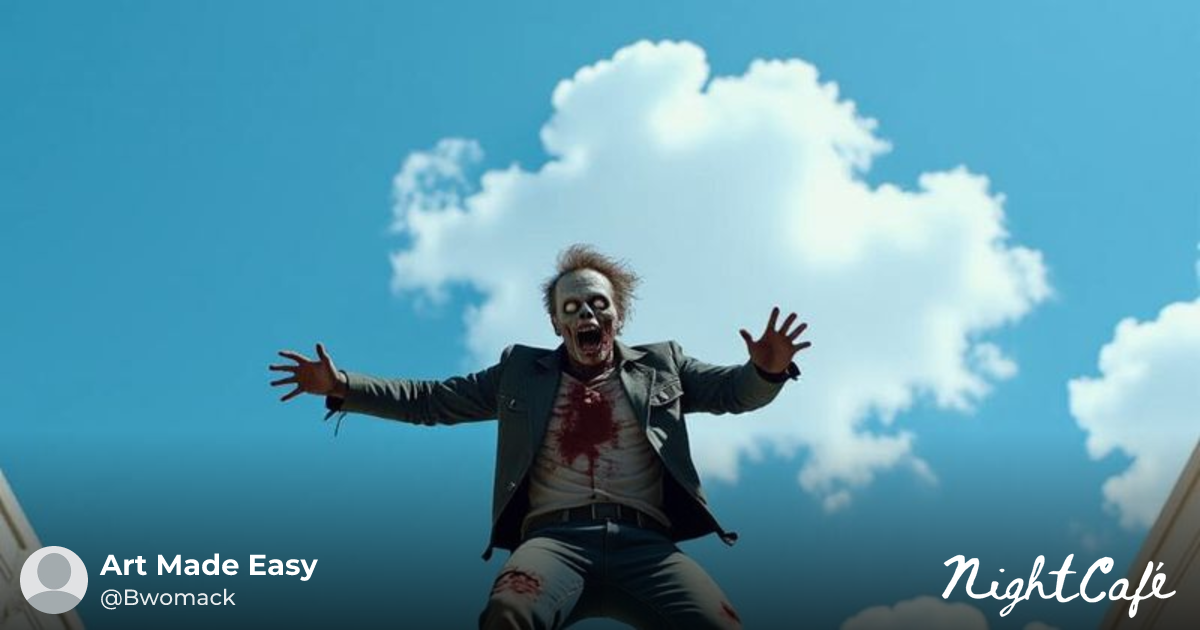 Zombie's Mall Skylight Dive: Cinematic Film Still - AI Art