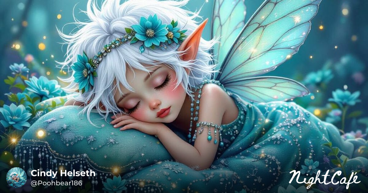 Adorable Pixie Sleeping Amidst Flowers in Dreamlik... - AI Art