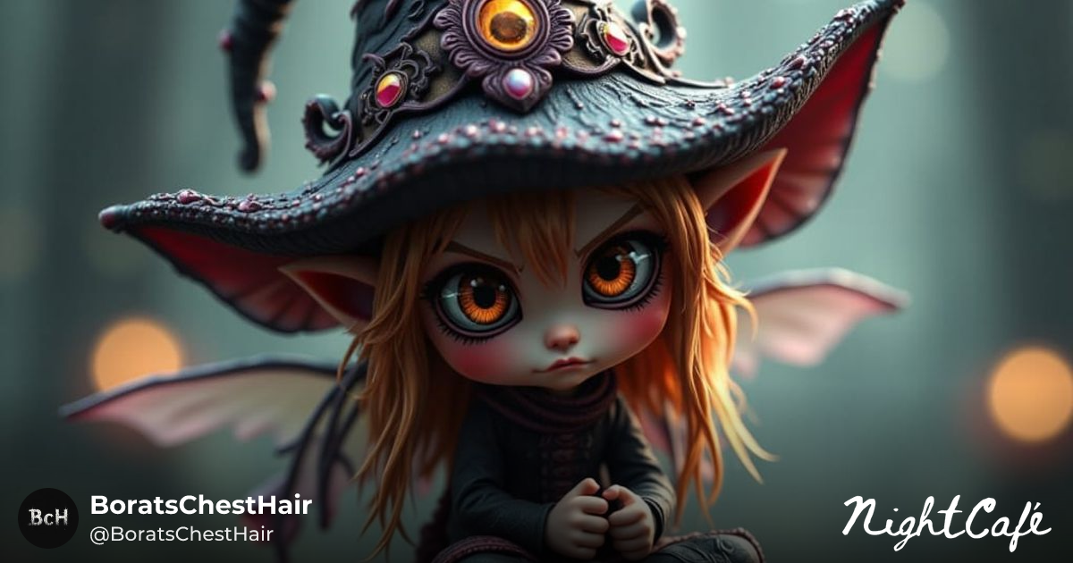 Chibi Evil Fairy Sits on a Wicked Toadstool with a... - AI Art