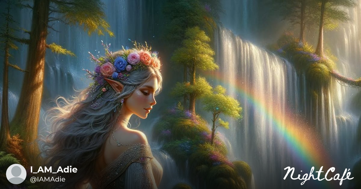 Elven walking by a mystical falls - Hispanic Elf by Mystical...