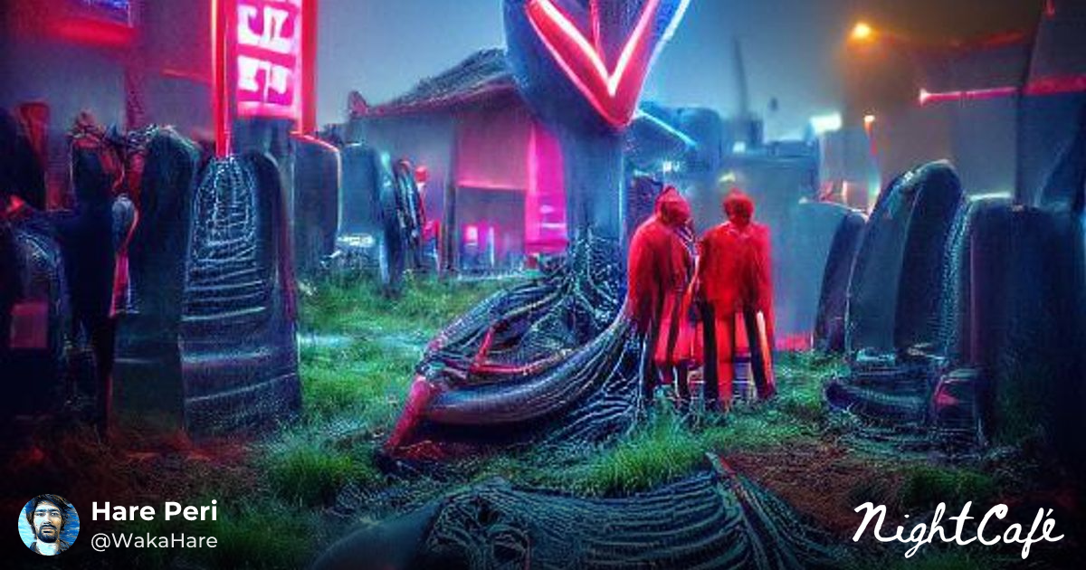 Evil alien grave yard with red neon lights by Beeple and Vincent di ...