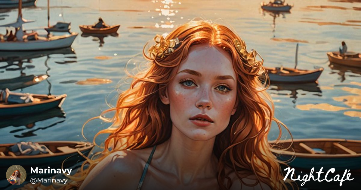 Redhead Girl on Sailboat: Art Nouveau Watercolor P... - AI Art