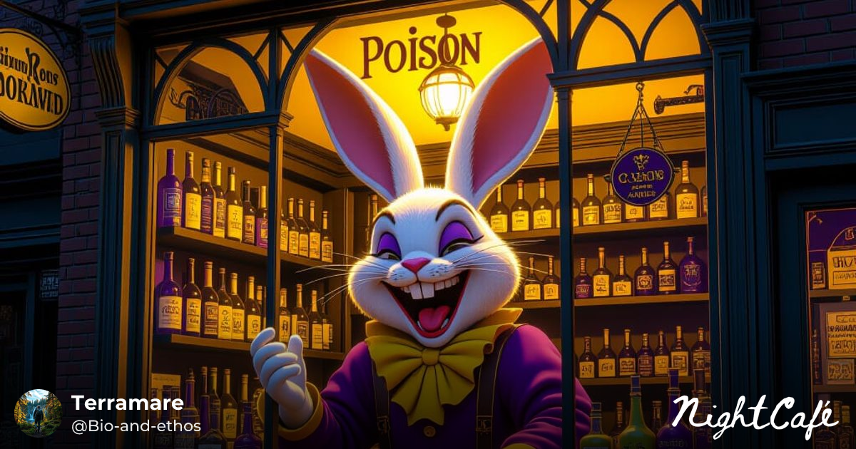 evil laughing rabbit behind a poison shop a masterpiece, 8k resolution, dark fantasy concept art ...