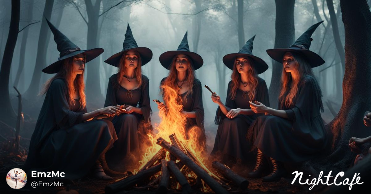 Coven Meeting - Witches Gathering in Forest: Fantasy Concept...