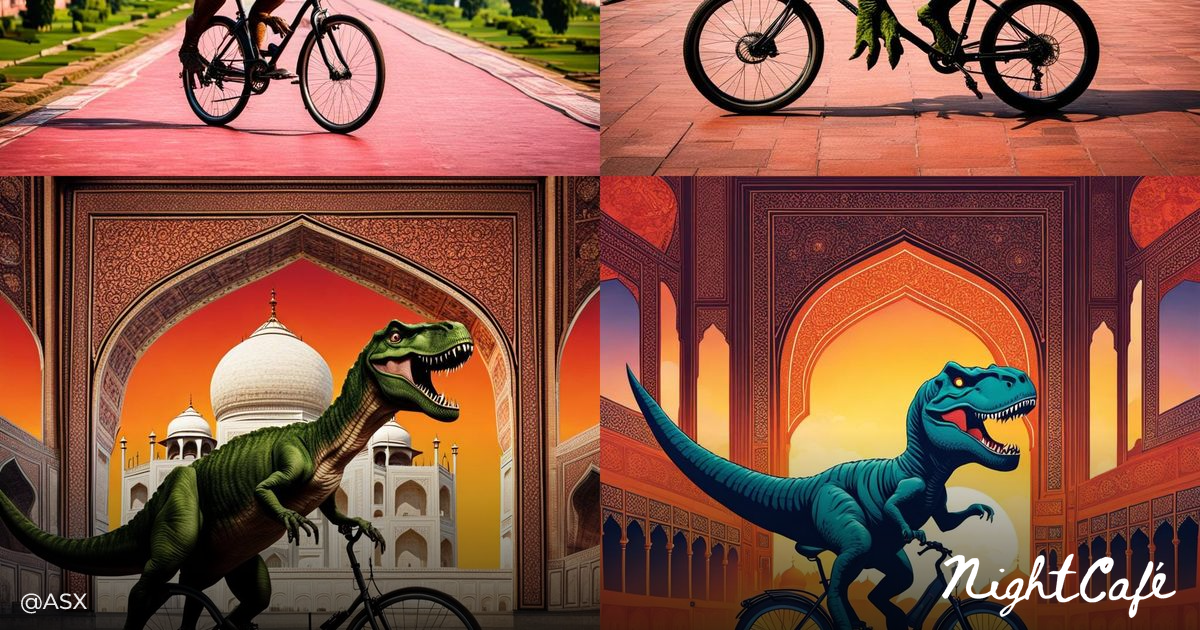 T-rex ride a bike in taj mahal - T-Rex Rides Bike at Taj Mah...