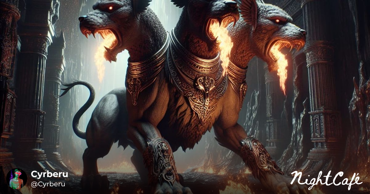 Mythical Cerberus - Cerberus Guards Gate in Dark Cave