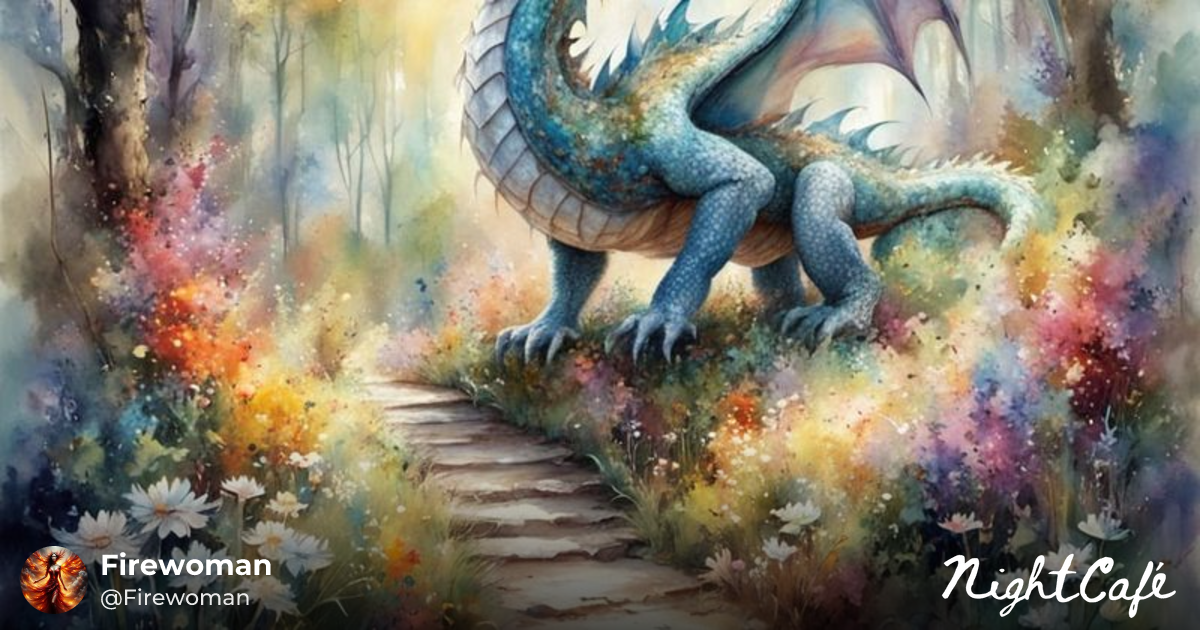 Dragon by the Path - Majestic Dragon on Sunlit Fairytale For...