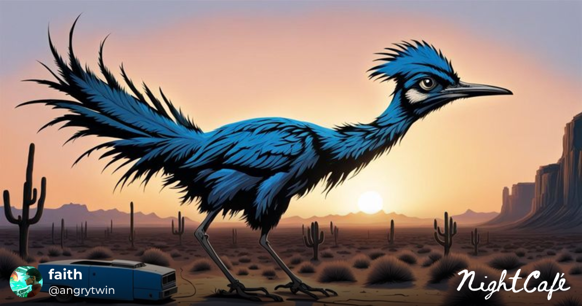 Electric Blue Roadrunner Monolith Desert Street Ar... - AI Art