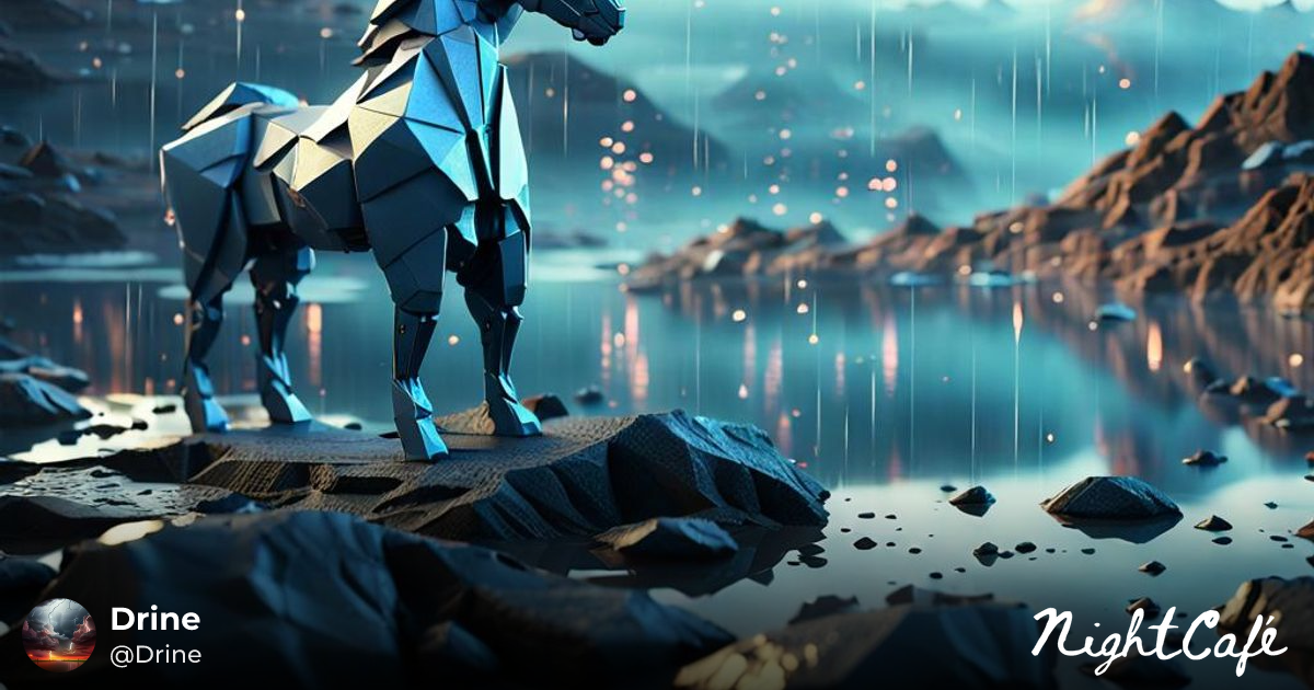 unicorn - Blade Runner Origami Unicorn in Rainy Lake