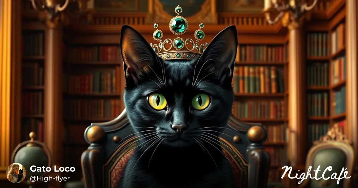 l... - Regal Feline Ruler in Elegant Library Setting