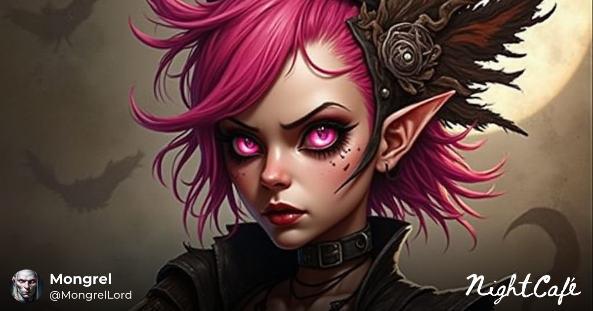 Cyberpunk Punk Rock Goblin Girl with Piercing Gaze - AI Art