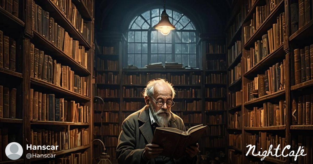 Abandoned Library: Old Man Reading, Rats Abound - AI Art