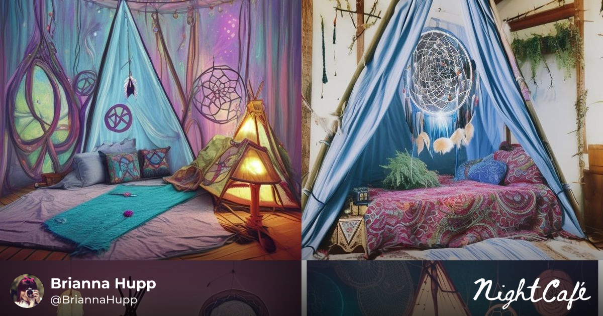 bed, canopy, plants, rug, hardwood floors, sitting pillows, dreamcatcher, peace sign, teepee ...