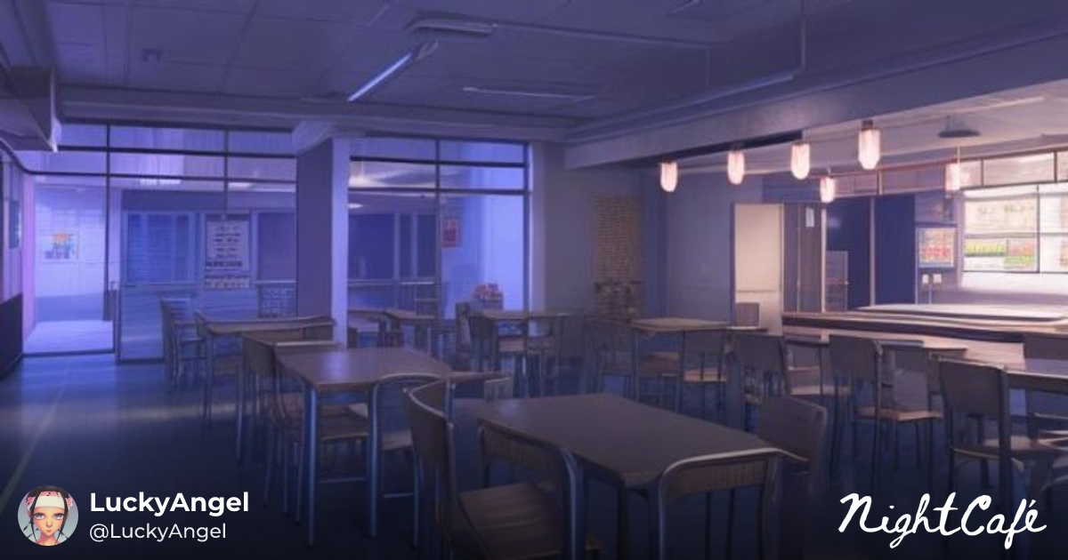 Dreamy Anime Cafeteria at Night: Visual Novel Styl... - AI Art