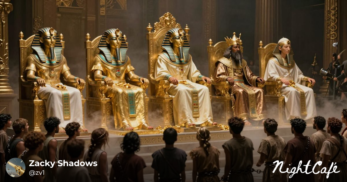 mesir - Dystopian Rulers on Gold Thrones Oppressing Citizens